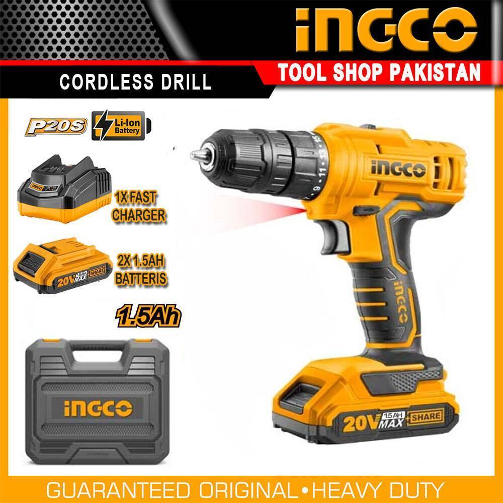 INGCO - 20V Cordless Drill With 2Pcs Batteries & Bmc Box - Leyjao.pk