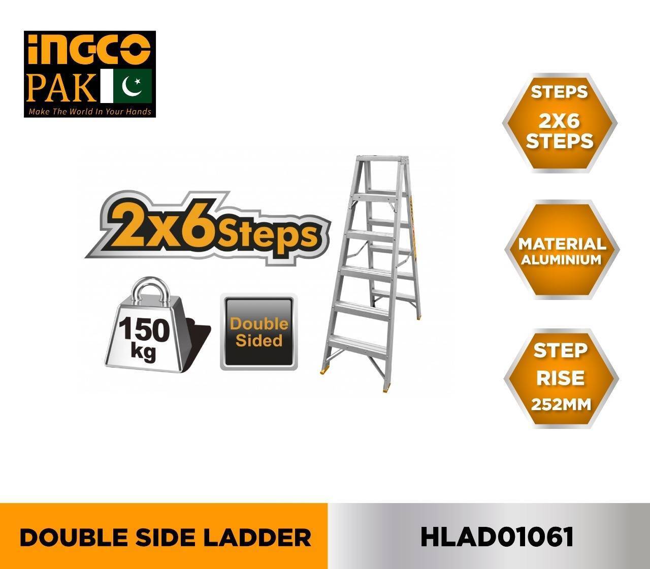 INGCO Double Side 6 Steps Aluminum Ladder - Leyjao.pk