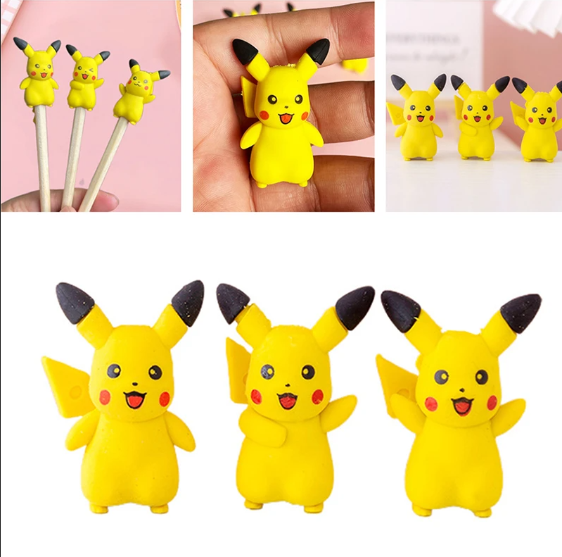 Pack Of 3 Pokemon Pikachu Eraser In Vibrant Colors For Kids - Leyjao.pk